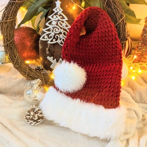 Christmas Santa Hat, Adult Santa Hat, Chunky Knit Santa Hat, Oversized ...