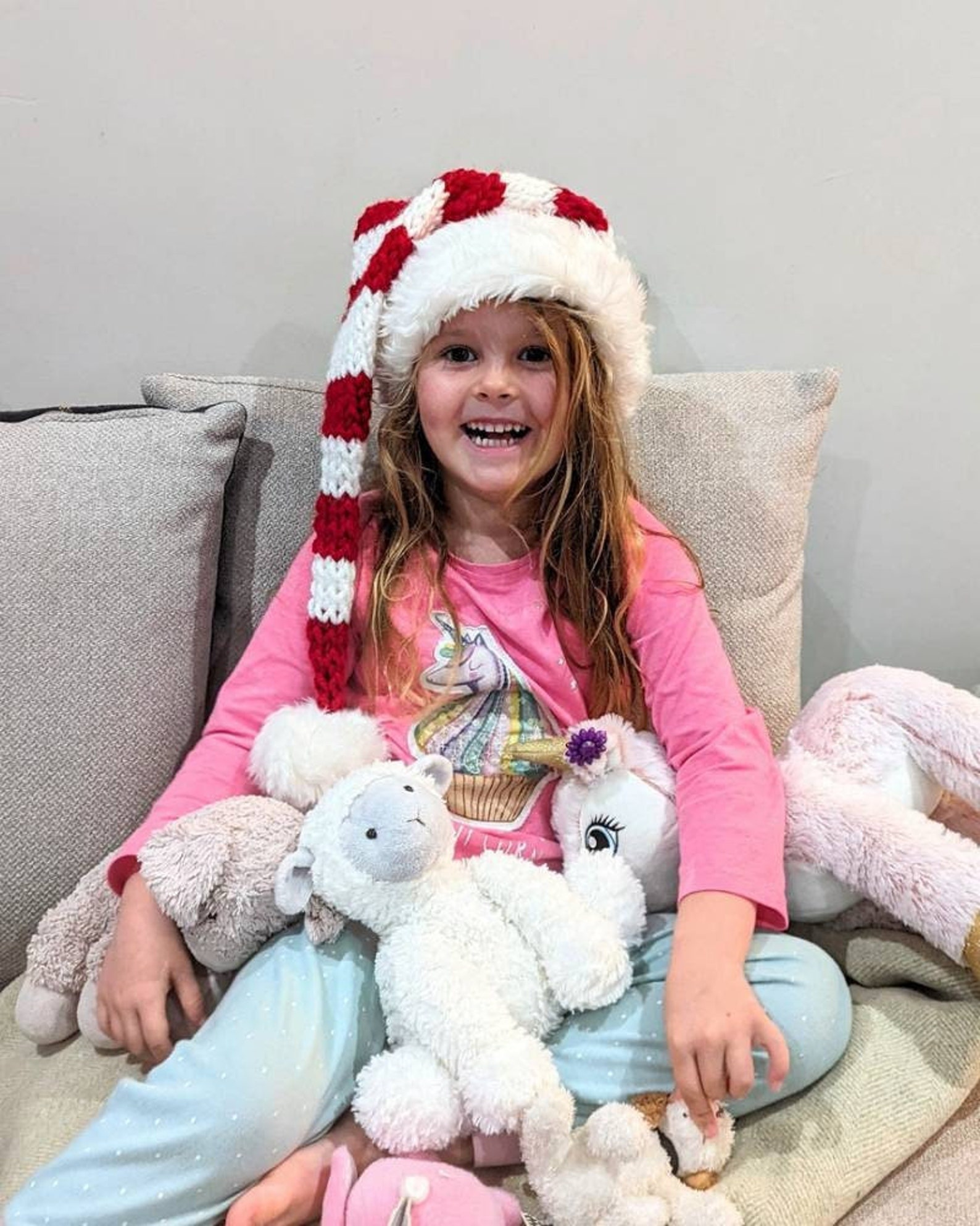 Red and White Long Tail Santa Hat, Stripey Christmas Hat, Luxury Santa ...