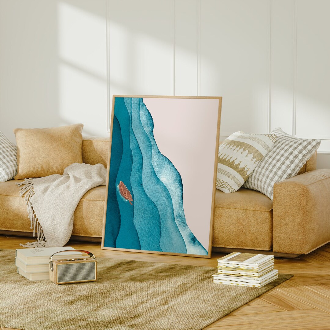 Ocean Tempest: Aesthetic Minimalist Boat in Storm Digital Print Modern ...