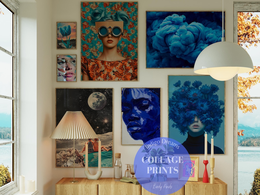 40 Indigo Dreams: Elegant Collage Art Collection Feminine, Soft, and ...