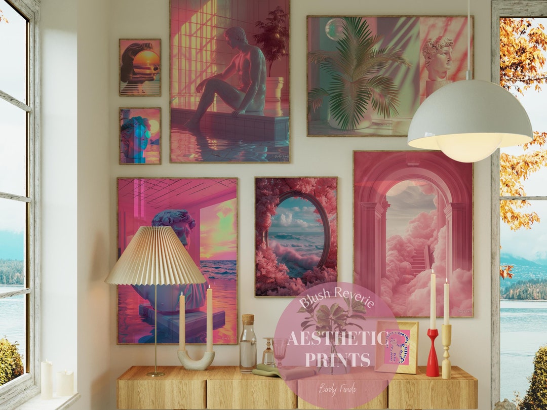 62+ Pink Aesthetic Digital Art Prints Surrealist Wall Art Feminine Home ...