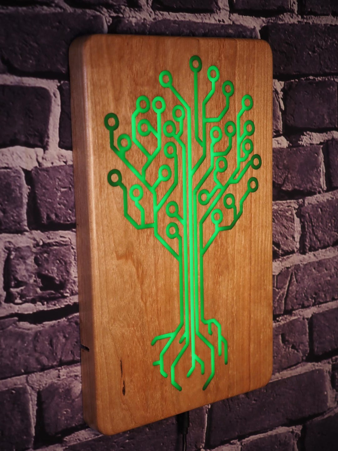 LED Backlit Circuit Board Tree – Cherry Wood & Epoxy Resin Inlay LED ...