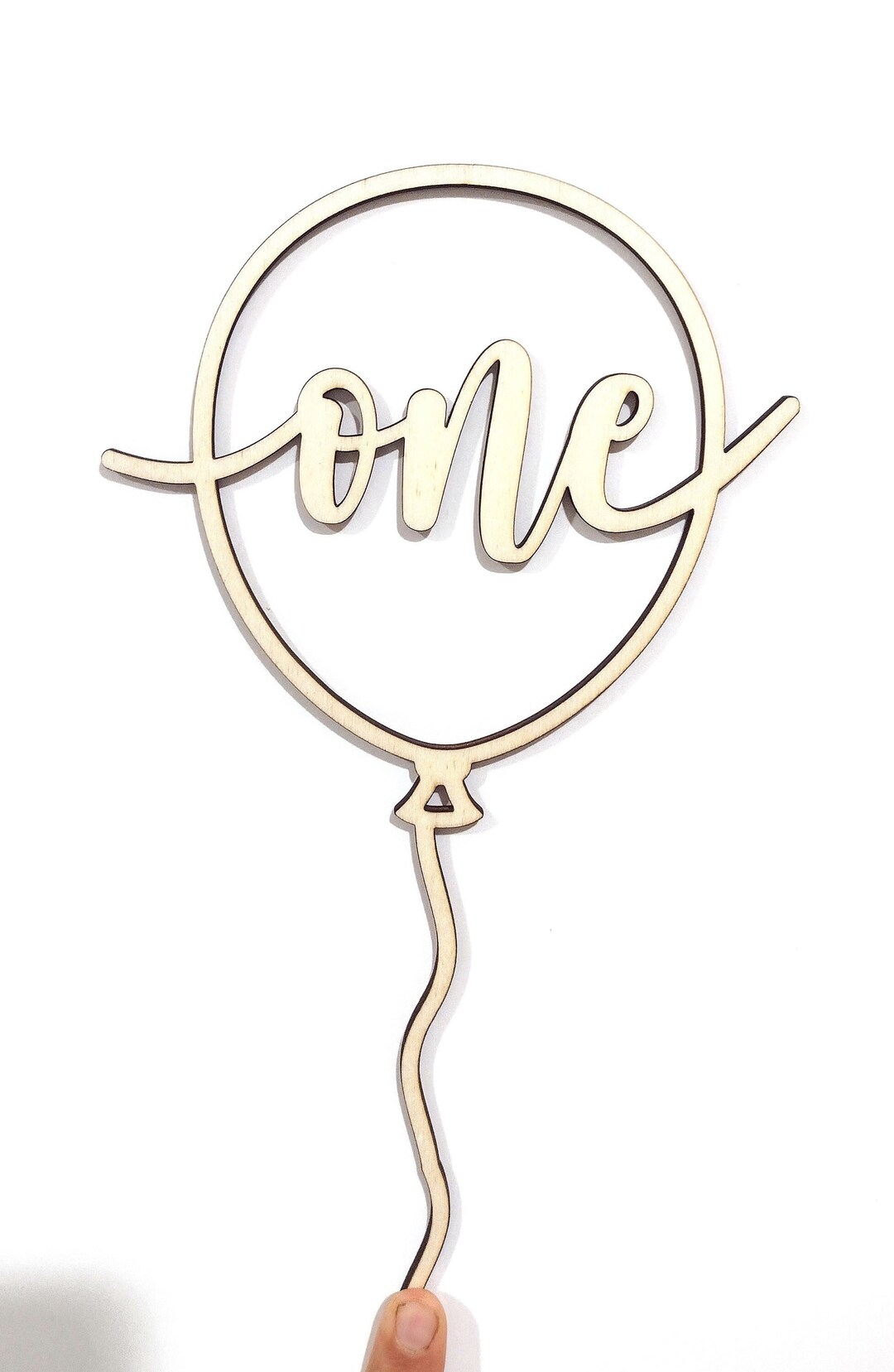 Balloon One Cake Topper Cute Baby Boy Girl Birthday Wood Natural Party ...