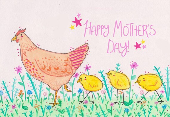 Mother Hen and Chicks Handmade Mother's Day Card | Etsy