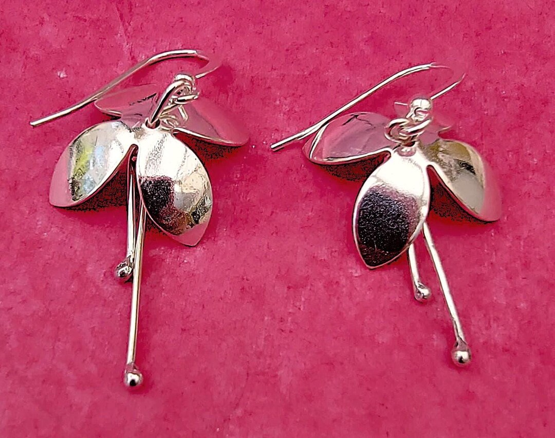 Delicate Fuchsia Flower Sterling Silver Earrings. - Etsy