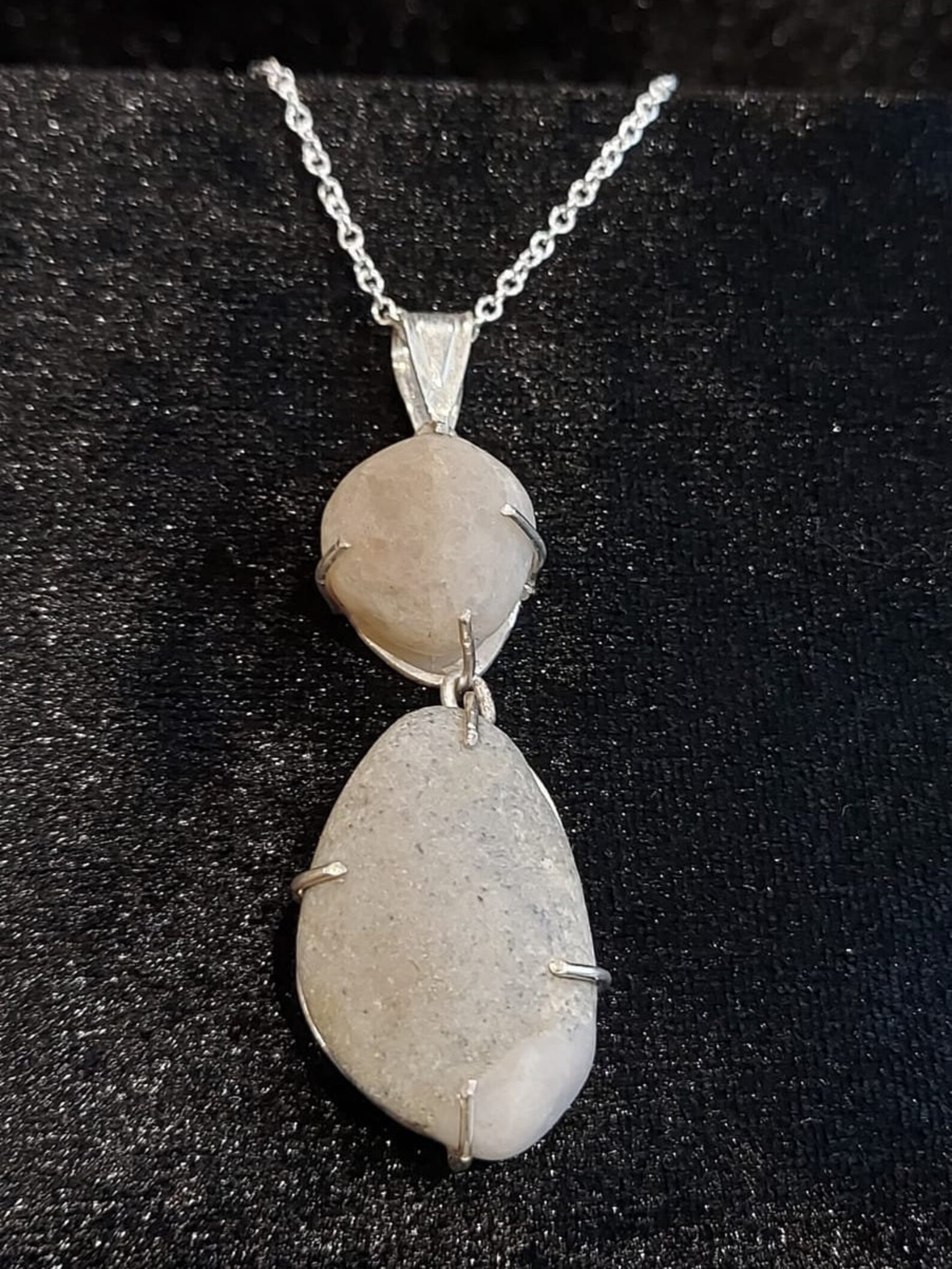 Grey Green Granite Pebble Pendant in Sterling Silver Setting and Chain ...