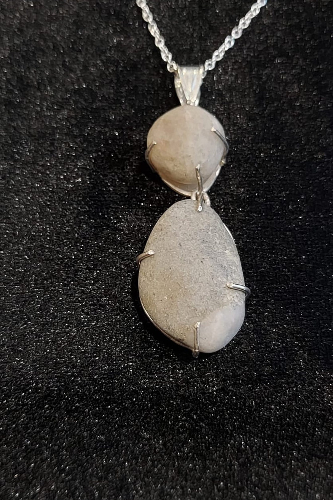Grey Green Granite Pebble Pendant in Sterling Silver Setting and Chain ...