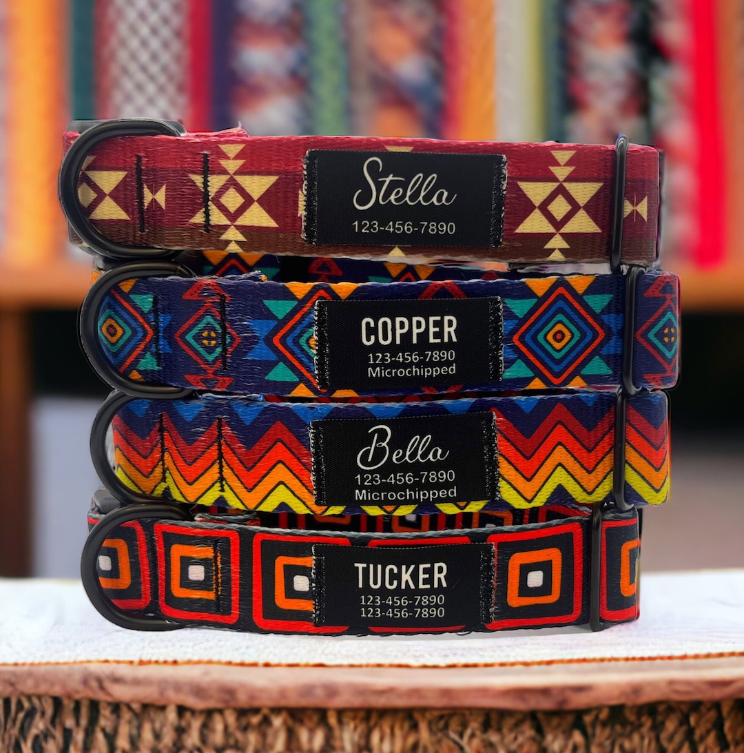 Personalized Geometric Pattern Dog Collar – Custom Printed Name Patch ...