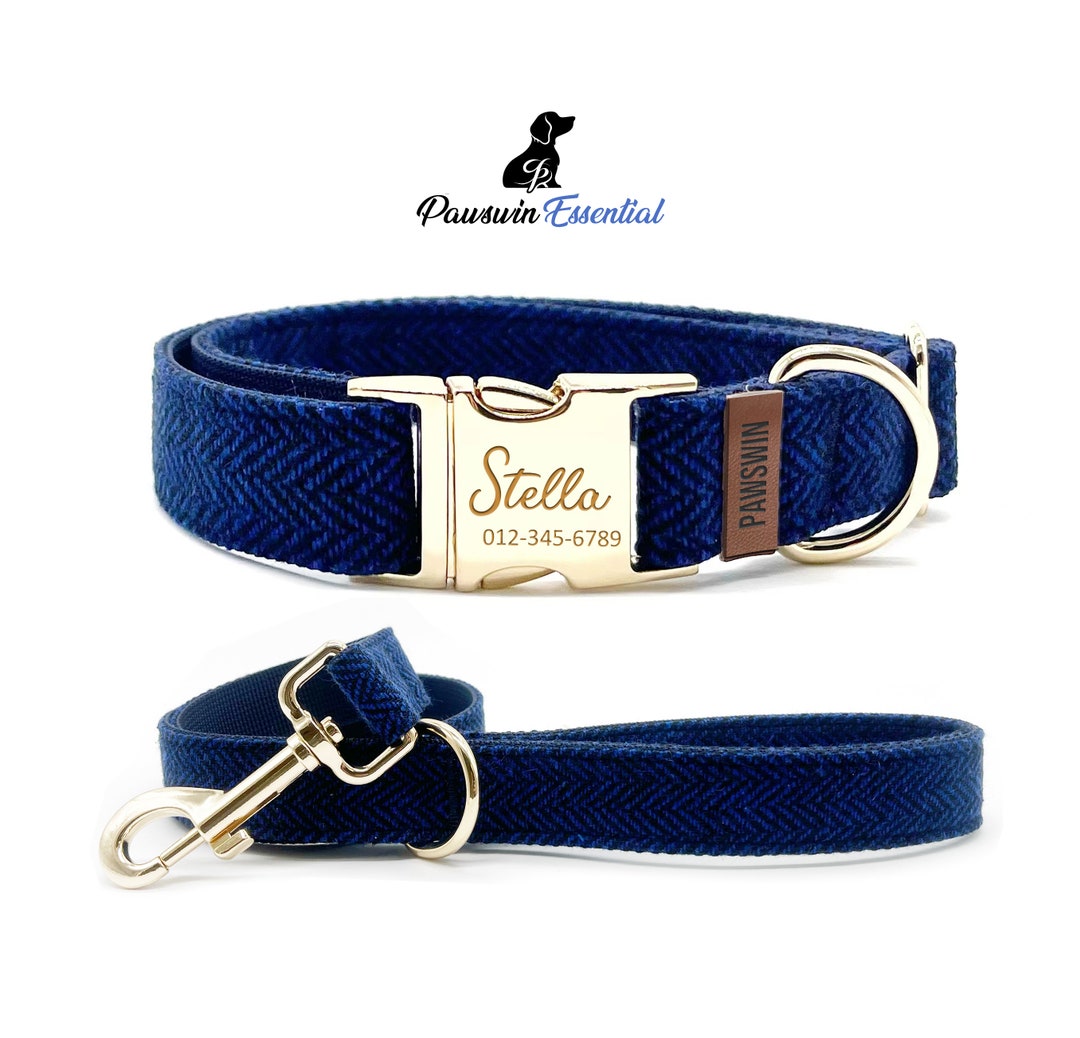 Navy Blue Chevron Dog Essential Bundle - Custom Dog Collar and Leash ...