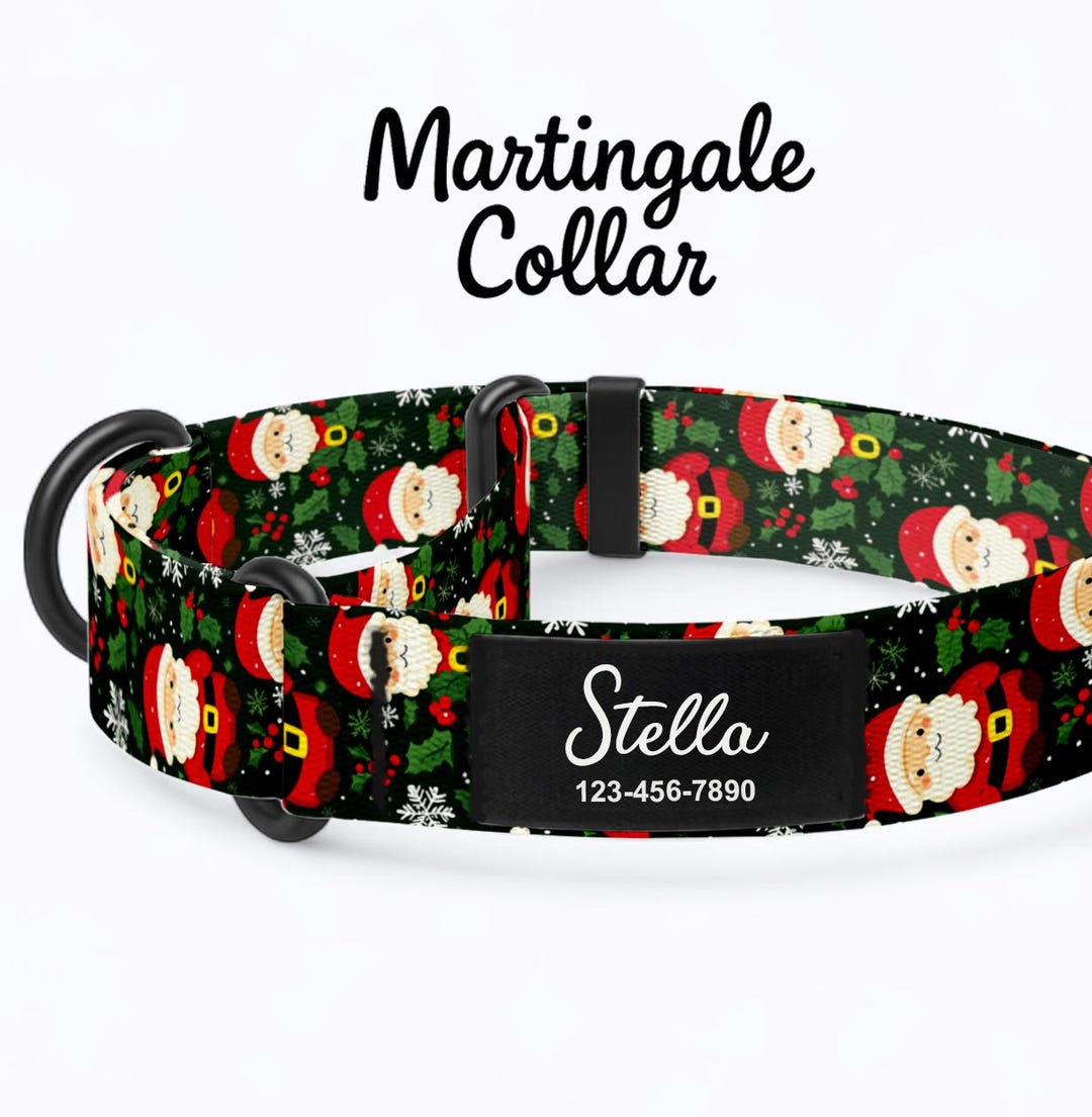 Santa Claus Martingale Collar | Personalized Name Patch | Christmas Dog ...