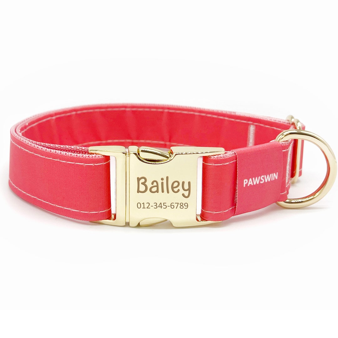 Personalized Plain Color Dog Collar - Custom Name, Metal Hardware ...