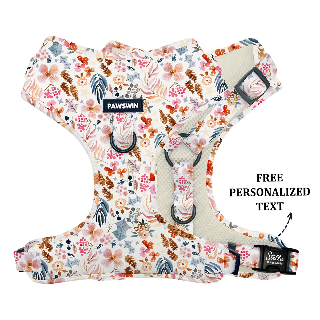 Personalized Floral Dog Harness: Handmade Adjustable Pet Vest, Custom ...