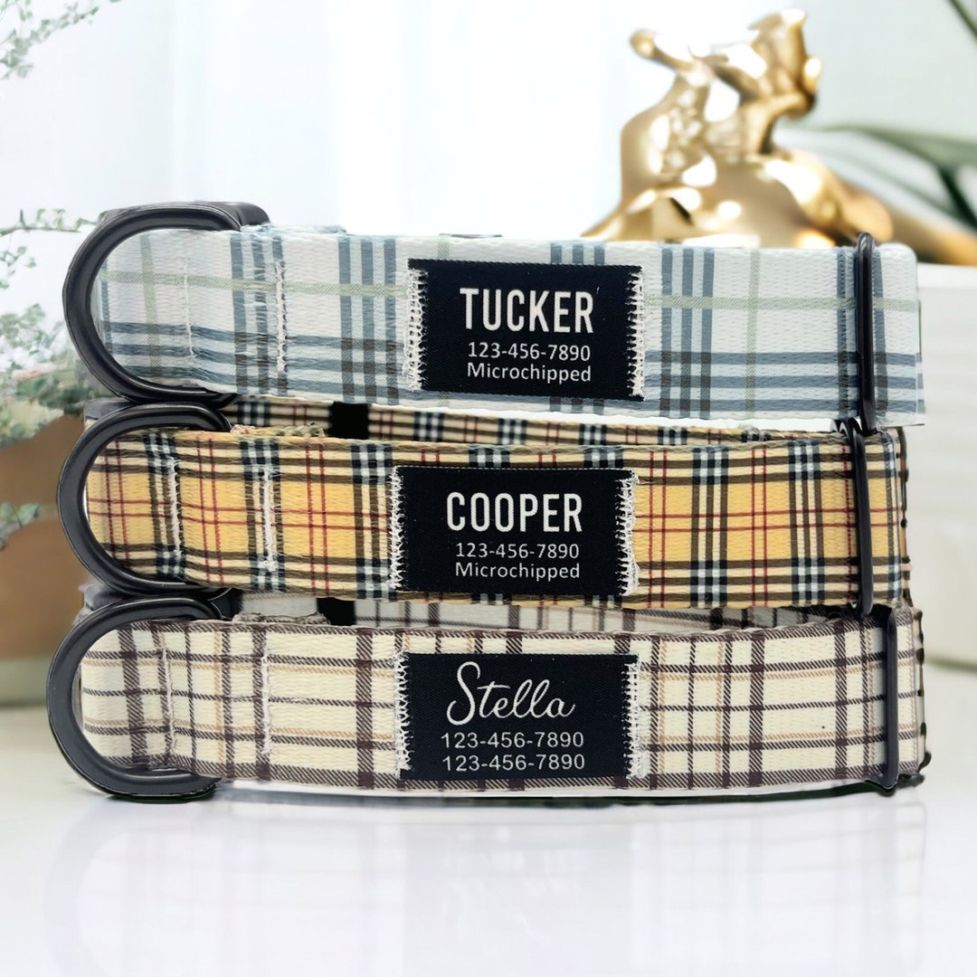 Personalized Plaid Grid Dog Collar – Custom Printed Name Patch ...