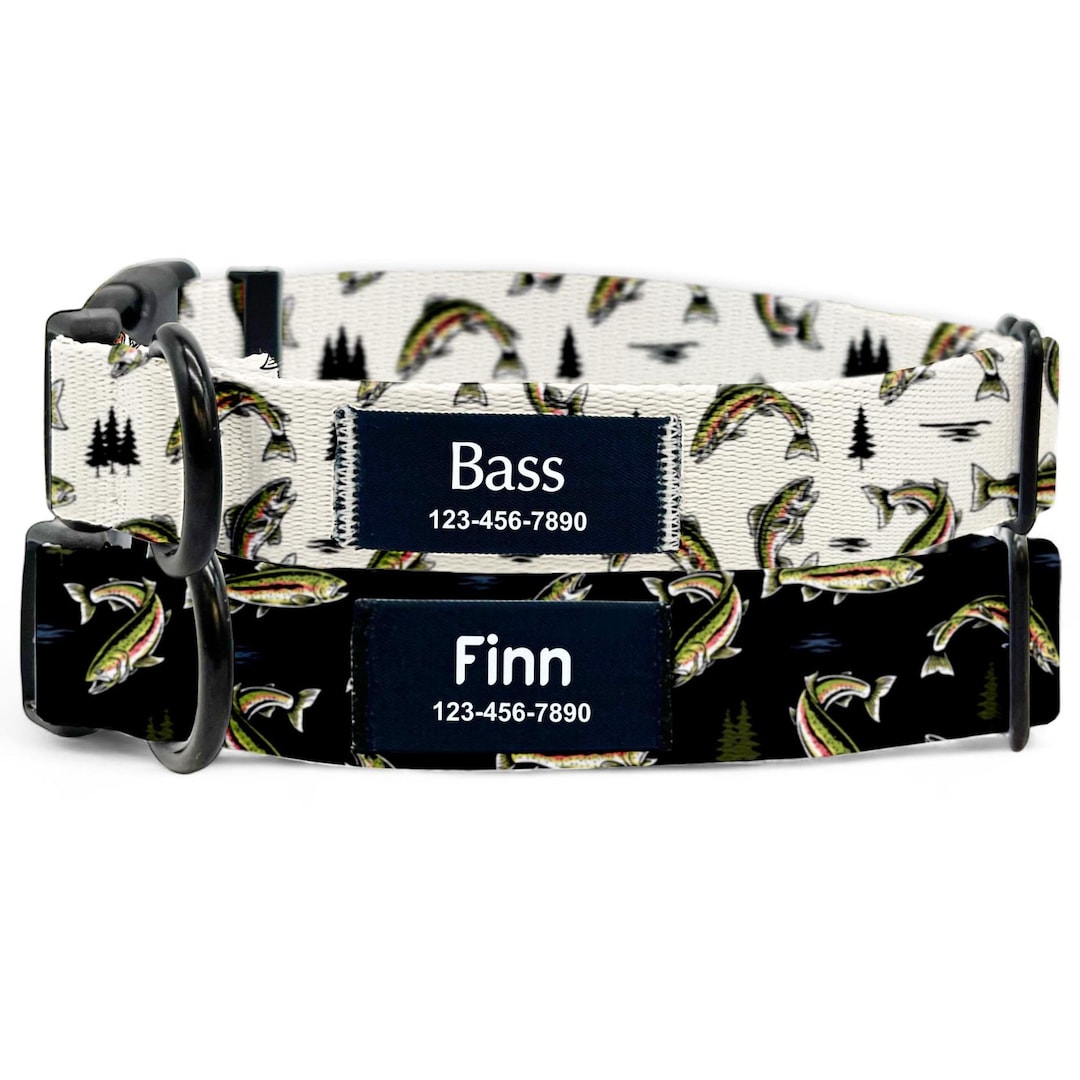 Personalized Fishing Dog Collar: Fish Hook Print, Custom ID Patch - Etsy