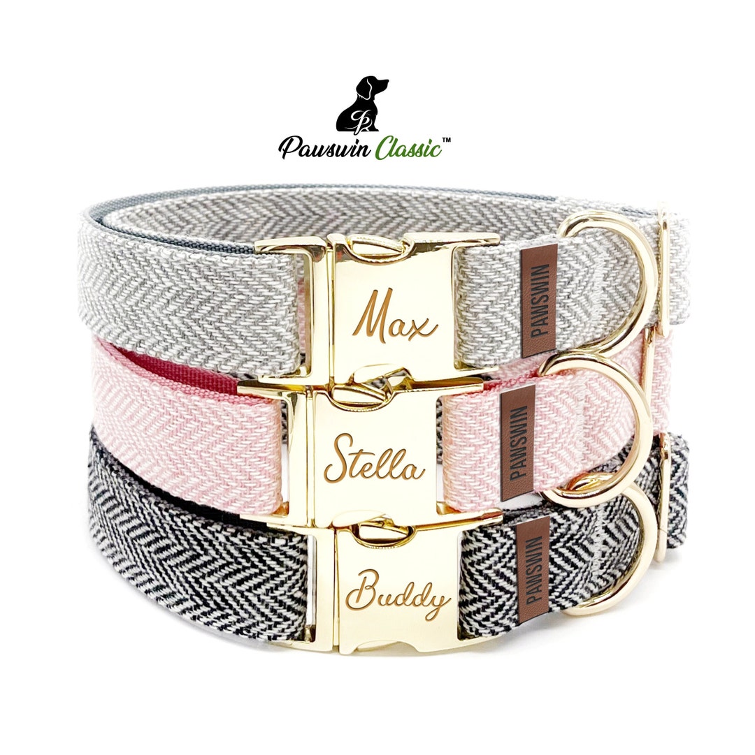 Personalized Herringbone Dog Collar: Custom Engraved Metal Buckle - Etsy