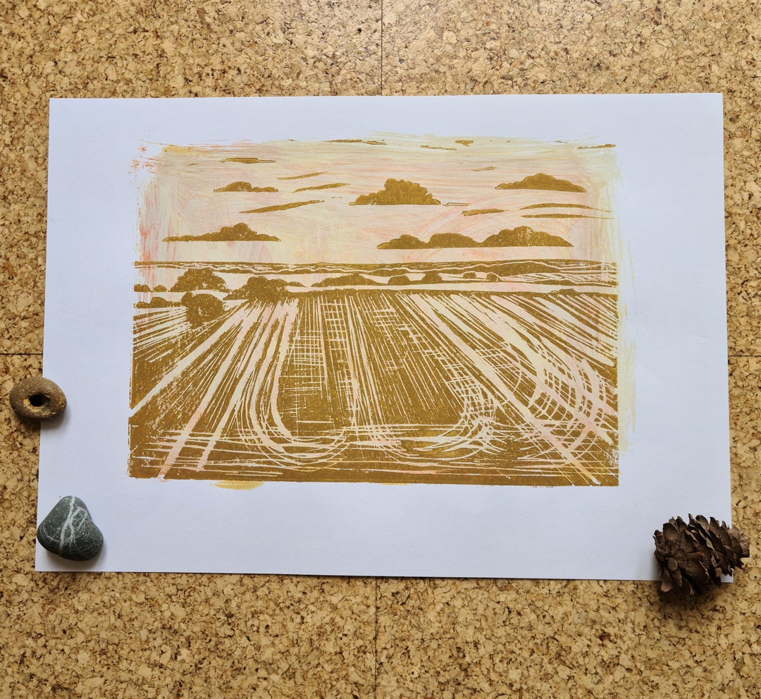 Norfolk Fields Original Lino Print - Etsy UK