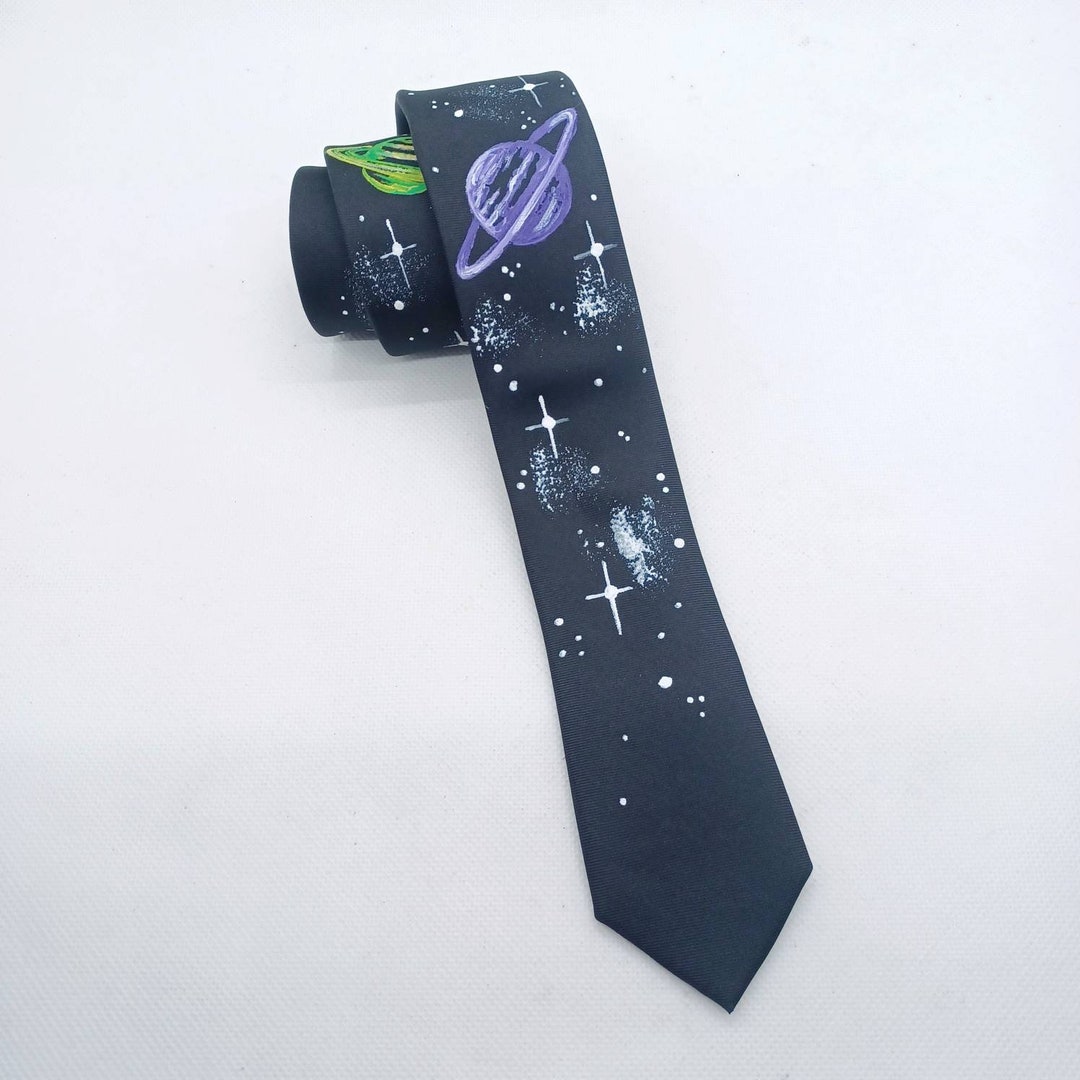 Black Silk Solar System Necktie, Mens Science Themed Ties - Etsy