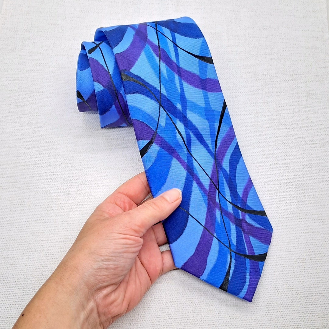 Royal Blue Silk Tie, Hand Painted Silk Abstract Necktie, Blue Men's ...
