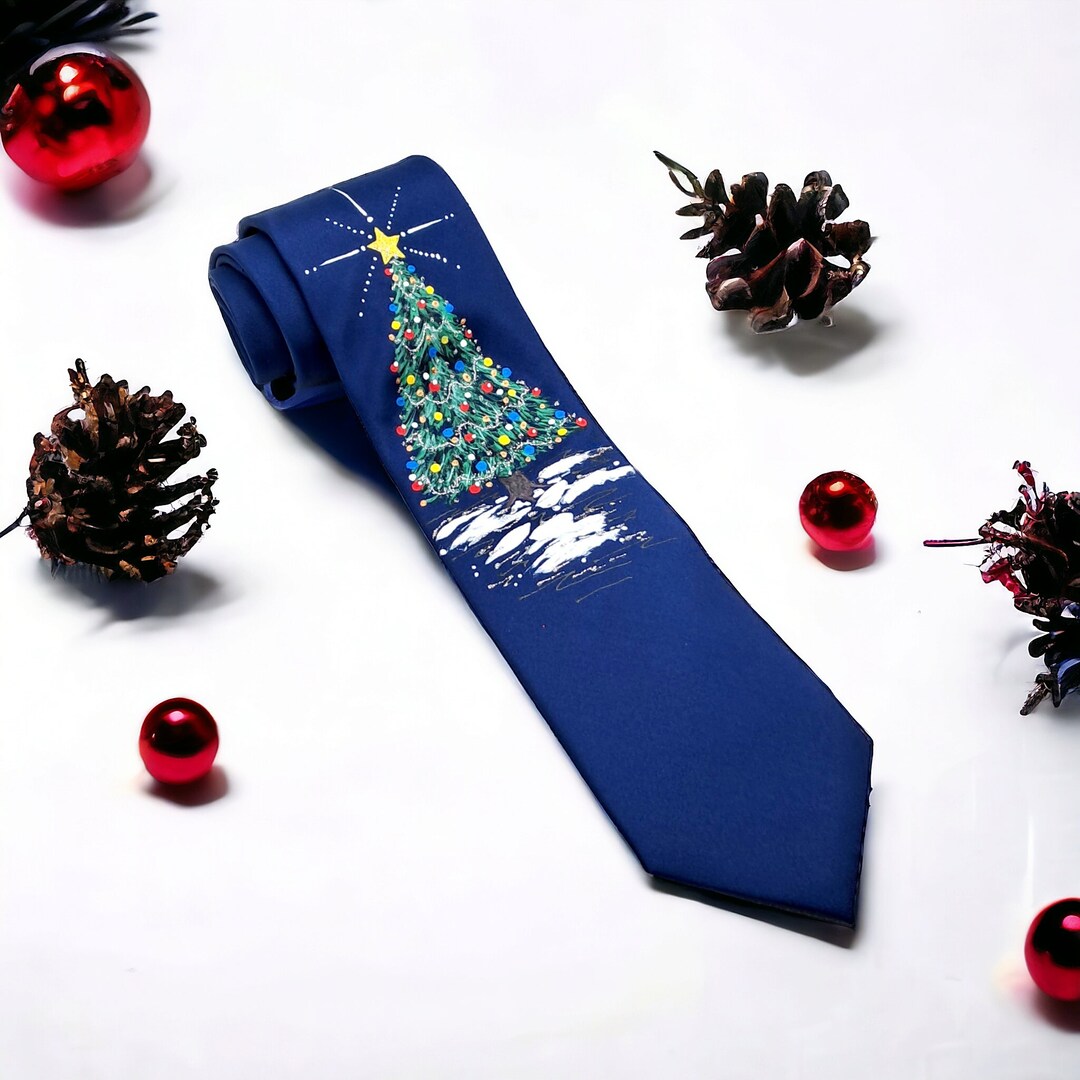 Christmas Tree Tie Hand Painted on Pure Silk - Etsy