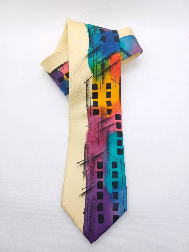 Bright Abstract Hand Painted Silk Tie Silk Necktie - Etsy UK