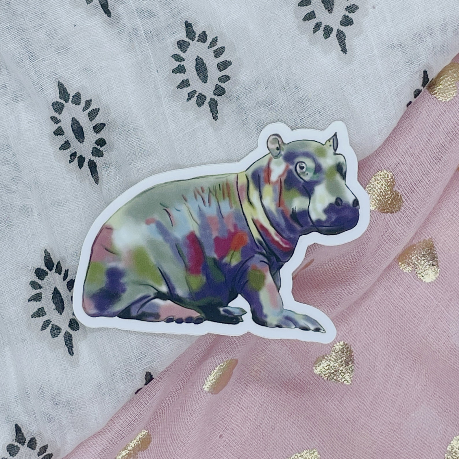 Rainbow Hippo Sticker, 3x2.25 Vinyl Sticker Waterproof Weatherproof ...