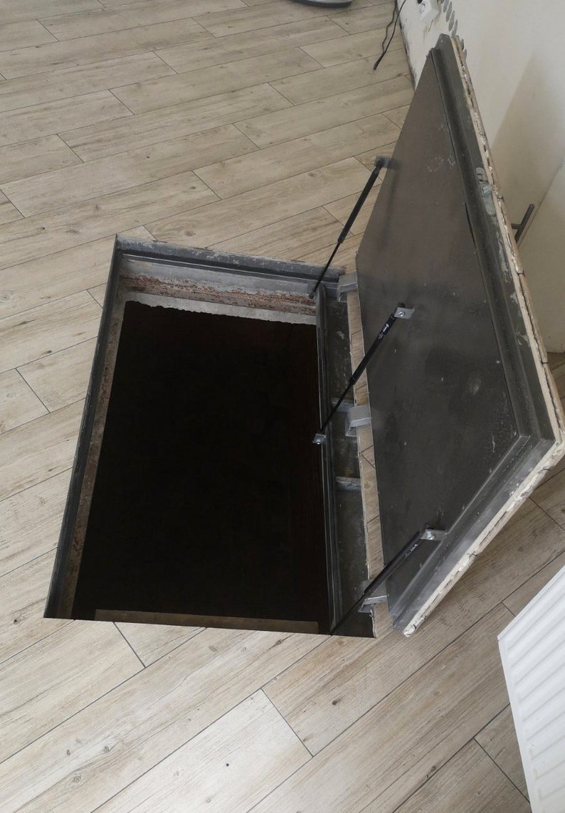 Easy Cellar and Basement Access Floor Hatch Door With Gas Struts Hidden ...