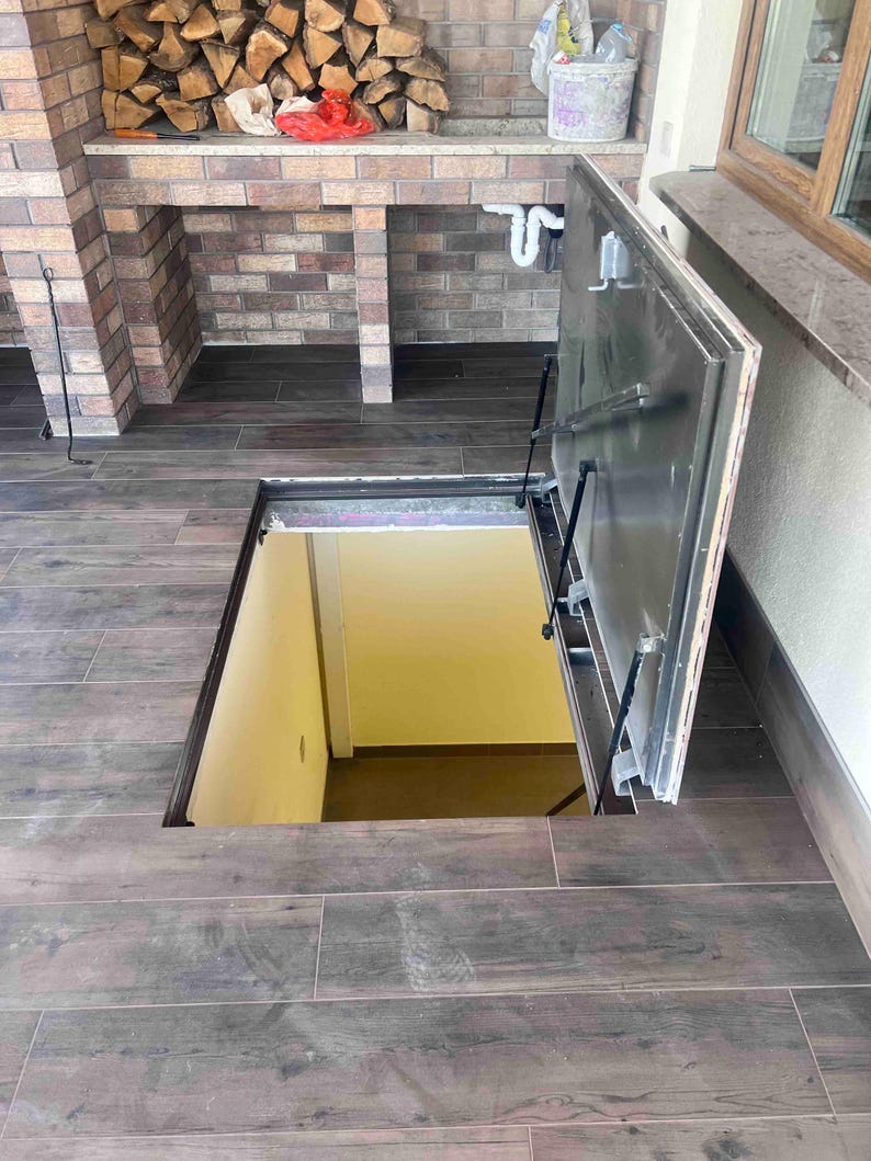 Insulated Floor Hatch Door Covered With Ceramic Tile Hidden Cellar ...