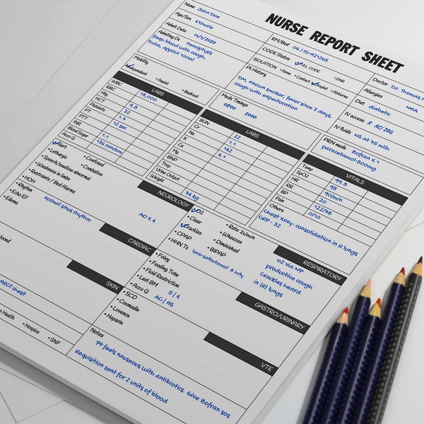 Nurse Report Sheet - Etsy