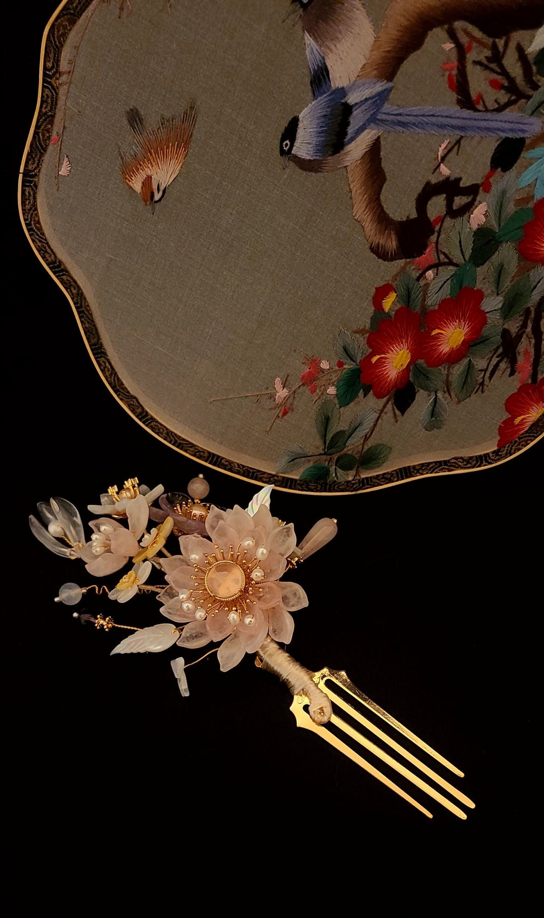 Floral Pink Crystal Ancient Chinese Style Hair Pins Headdress ...