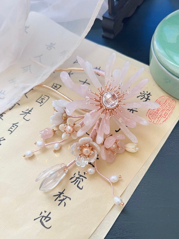 Pink Floral Ancient Chinese Style Hair Pin With REAL Jade - Etsy