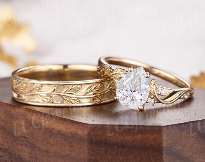 2pc Leaf Couple Rings Set for Men and Women, Unisex Wedding Band ...