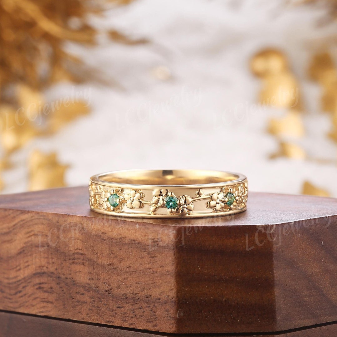 Unique Primrose Wedding Band Gold Nature Inspired February Birth Flower ...
