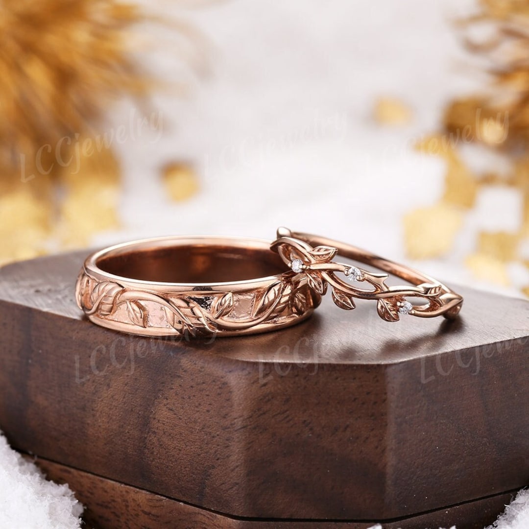 Couples Ring Set for Men and Women Twig Wedding Ring Set Rose Gold ...