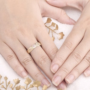 Nature Inspired Grape Leaves Mens Wedding Band Unique Yellow Gold ...