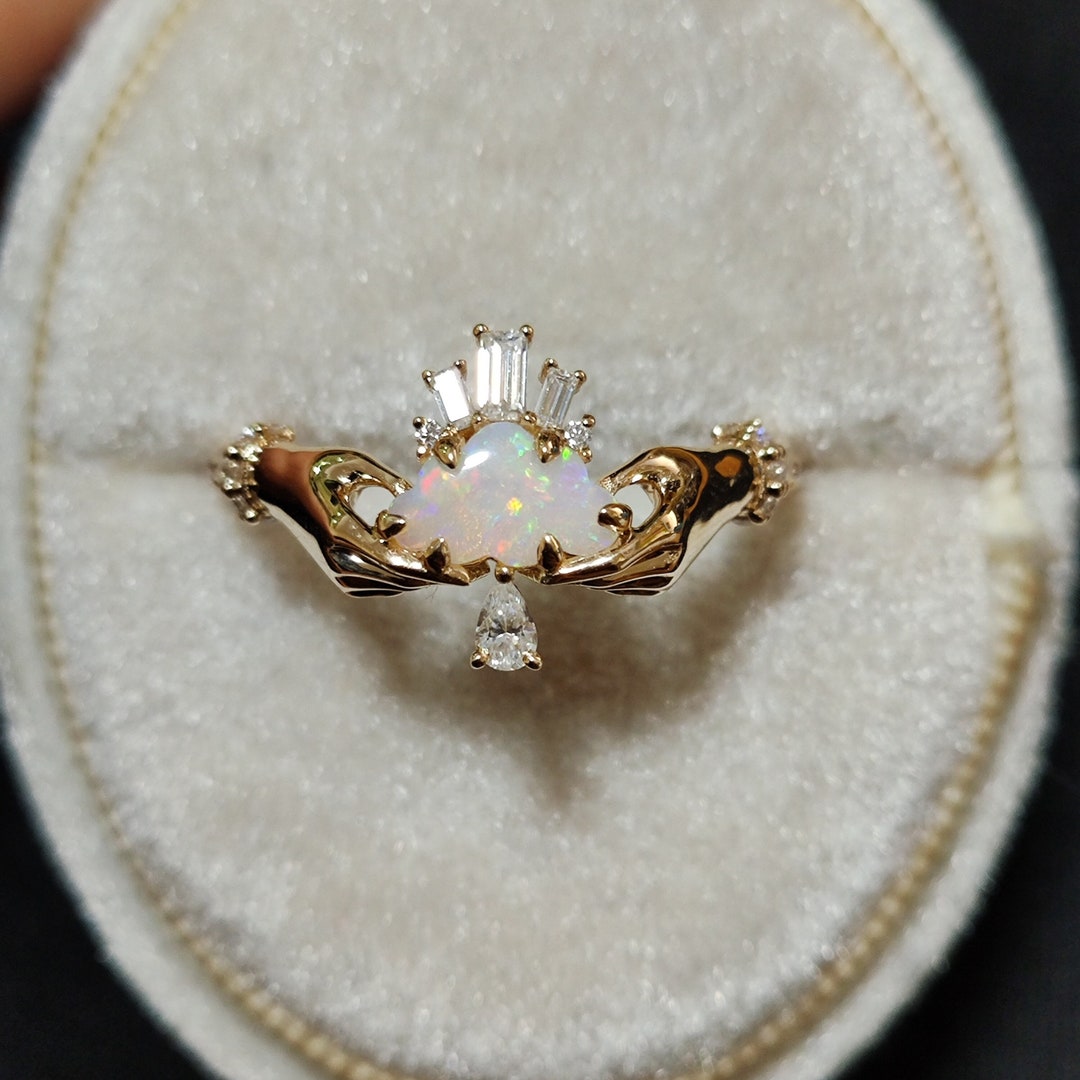 Custom Order for , Natural Cloud Shaped Opal Hands-holding Stone Ring ...