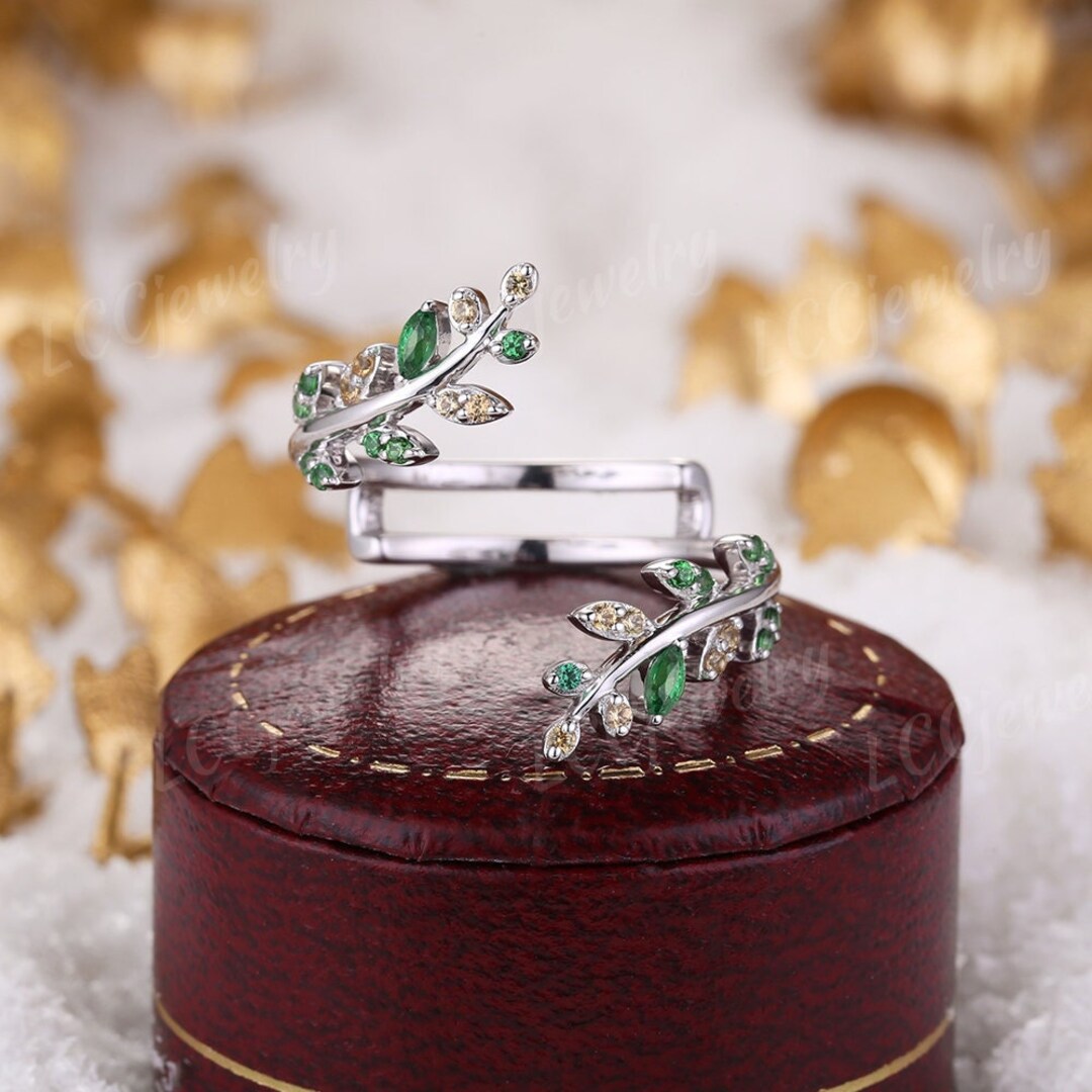 Tsavorite Leaf Curved Wedding Band Vintage Rose Gold Orange Sapphire ...