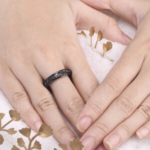 Vintage Ruby Mens Wedding Band Black Gold Nature Inspired Leaf Design ...