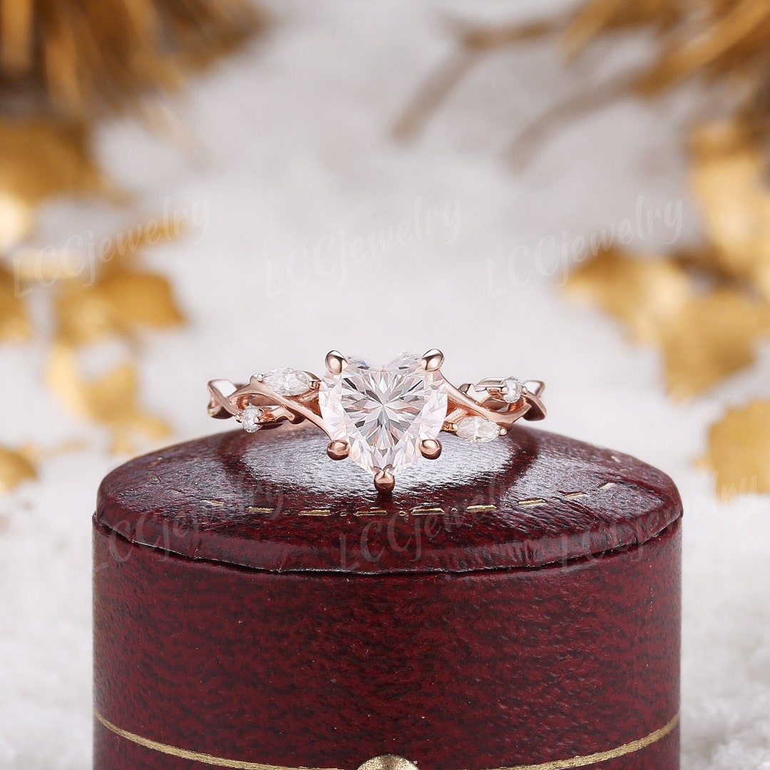 Vintage Heart Moissanite Floral Engagement Ring Twig Branch Moissanite ...