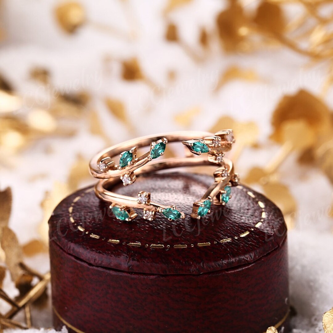 Vintage Emerald Ring Enhancers and Wraps Unique Double Curved Leaf ...