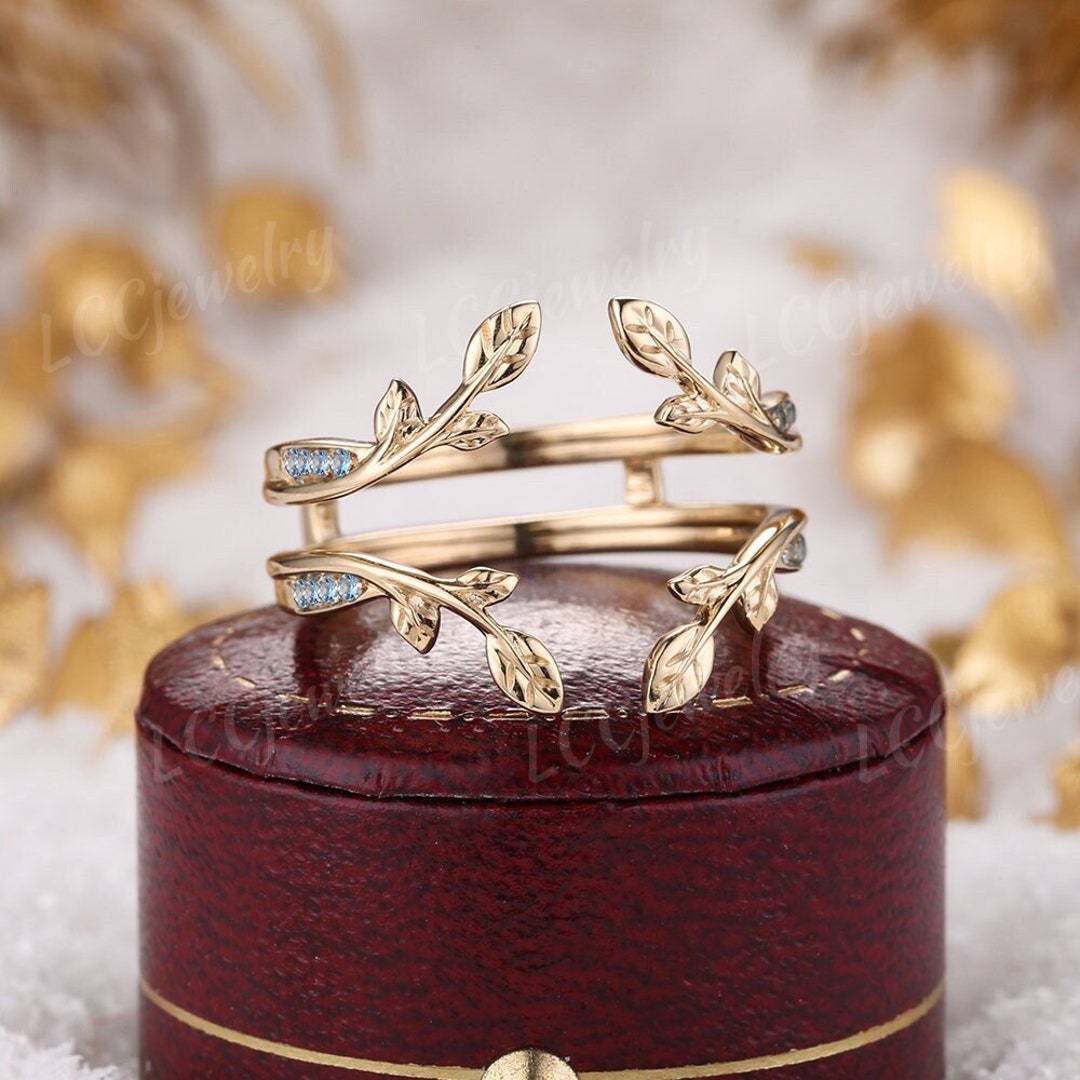 Vintage Topaz Double Curved Wedding Band Gold Topaz Ring Enhancer and ...
