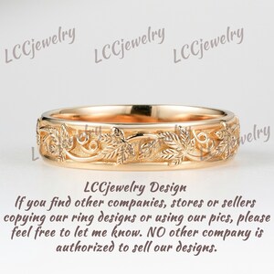Nature Inspired Grape Leaves Mens Wedding Band Unique Yellow Gold ...