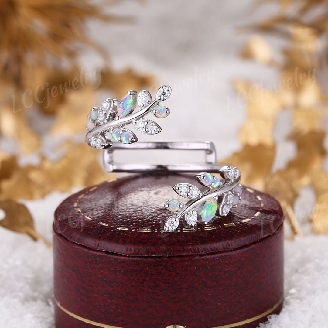 Natural Opal Ring Enhancer and Wraps Marquise Opal Leaf Floral Curved ...