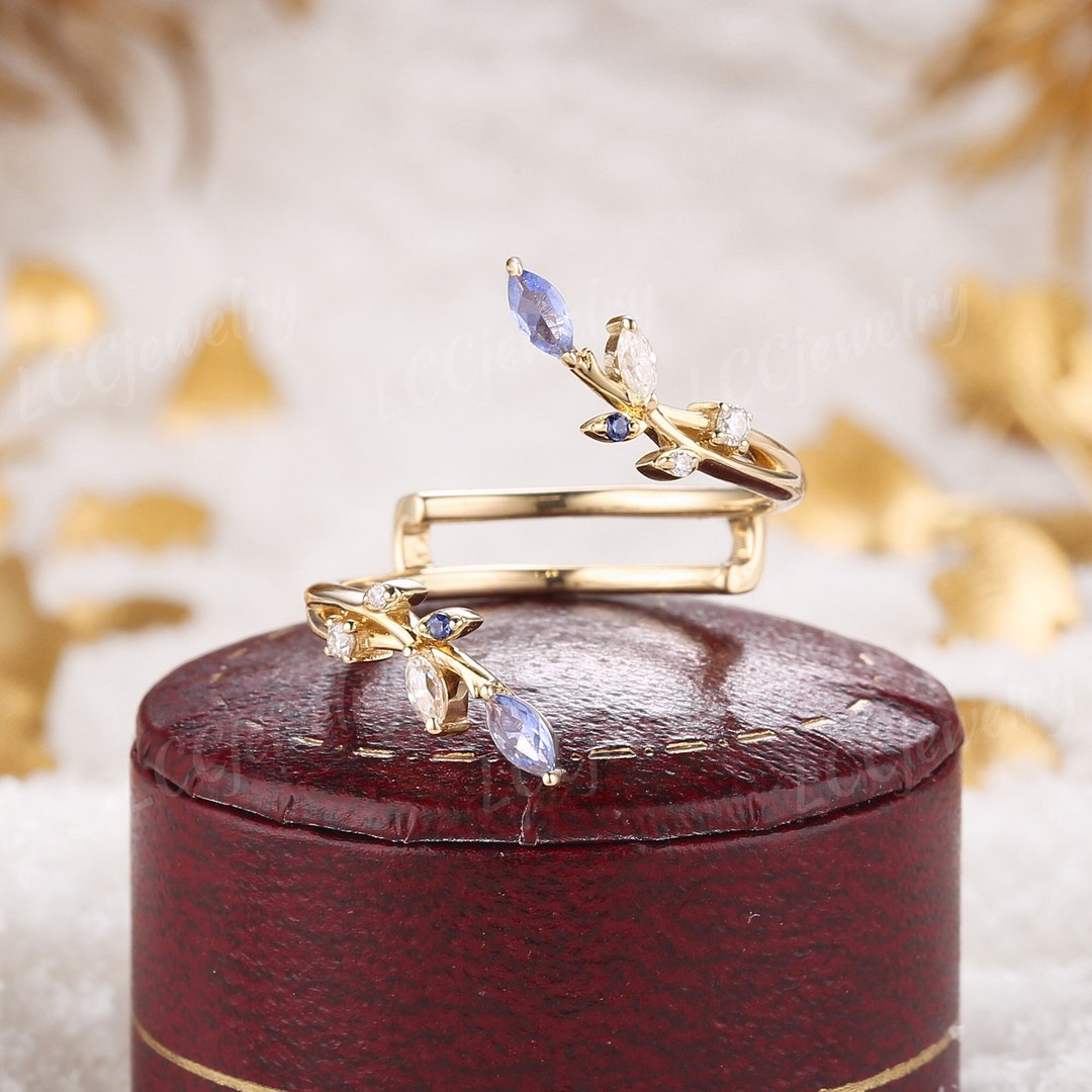 Unique Sapphire Engagement Rings Yellow Gold Moissanite Enhancer ...