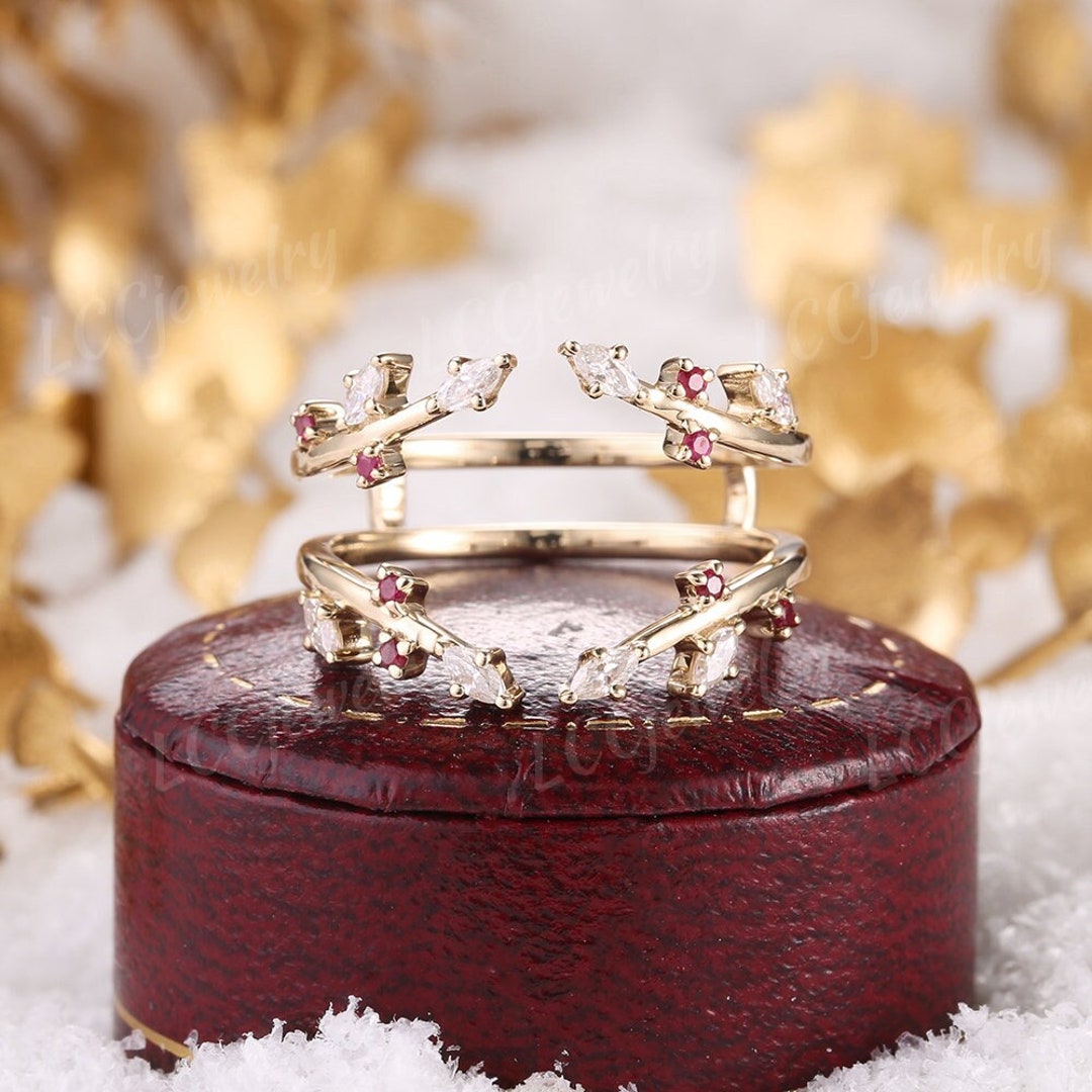 Unique Ruby Ring Enhancers and Wraps Double Curved Moissanite Wedding ...