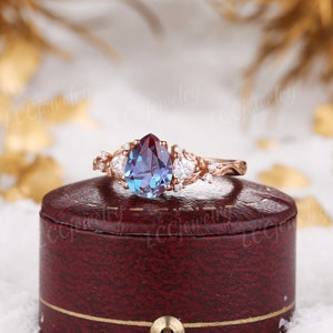 Vintage Pear Cut Alexandrite Engagement Ring Rose Gold Art Deco Ring ...