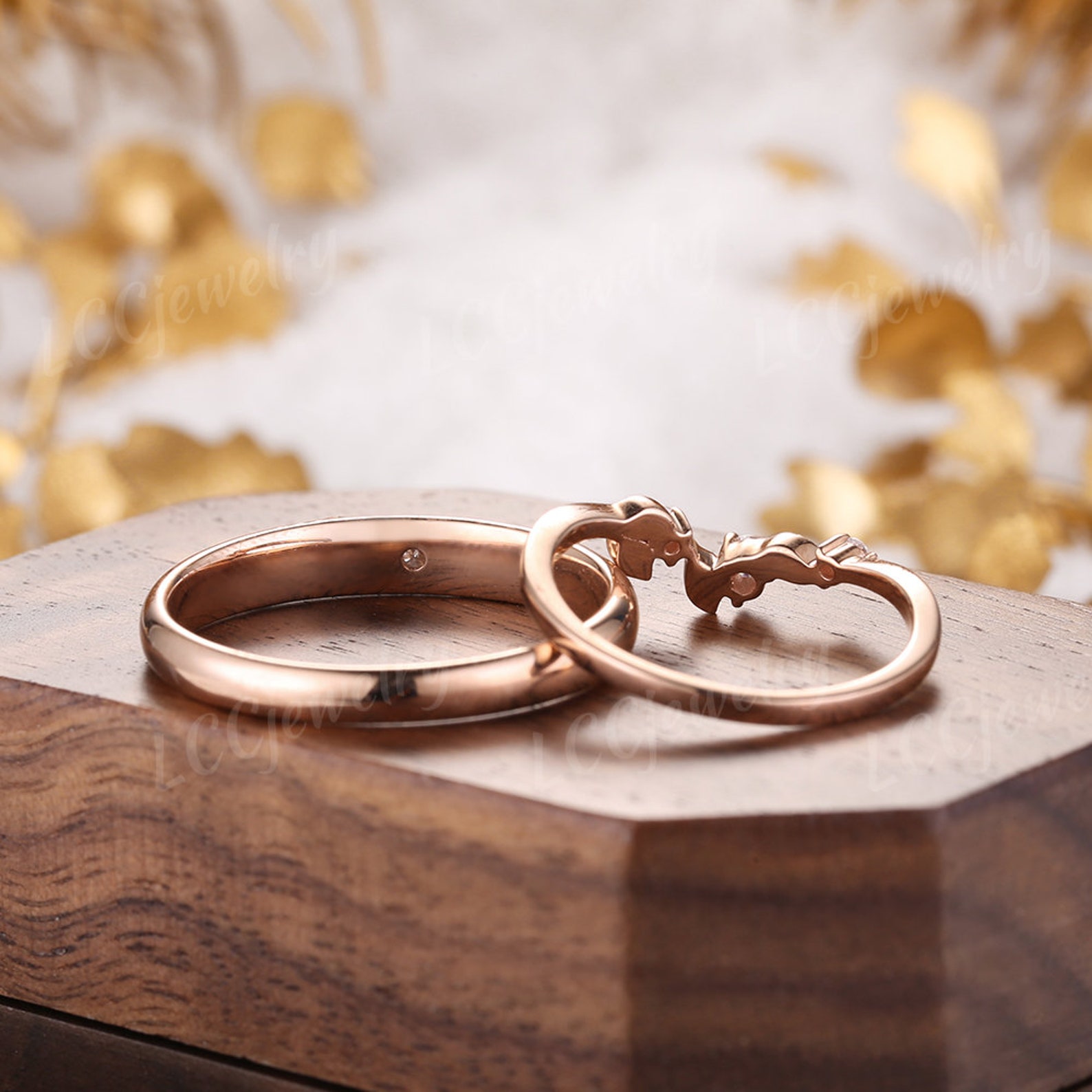 2pcs Leaf Couple Rings Set for Men and Women Men Wedding Band ...