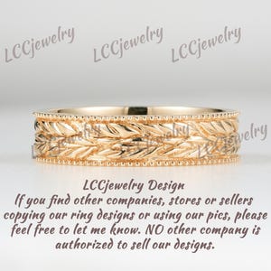 Nature Inspired Leaf Design Mens Wedding Band Unique Yellow Gold Unisex ...