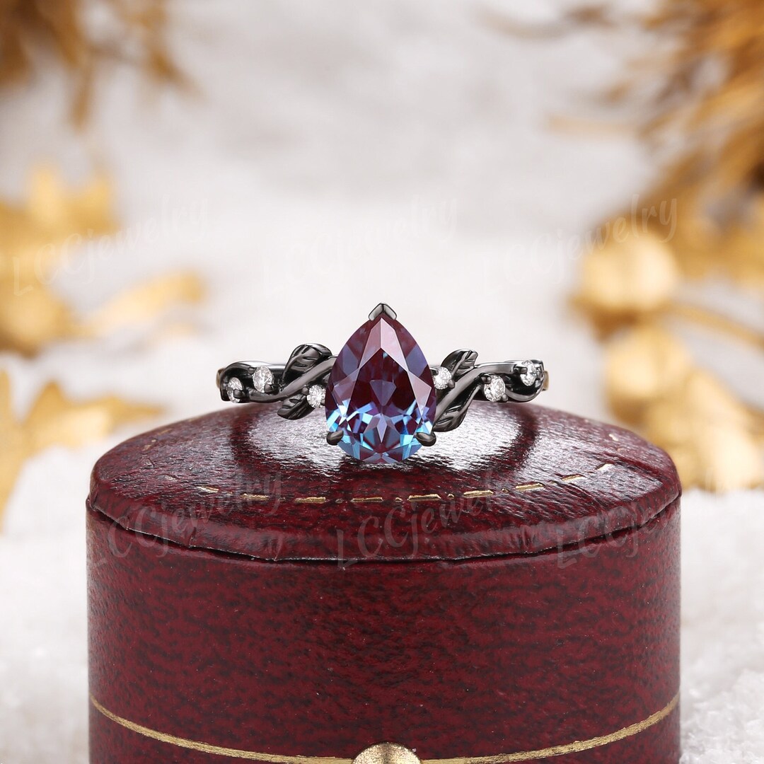 Vintage Alexandrite Engagement Ring Gothic Leaf Branch Design Wedding ...