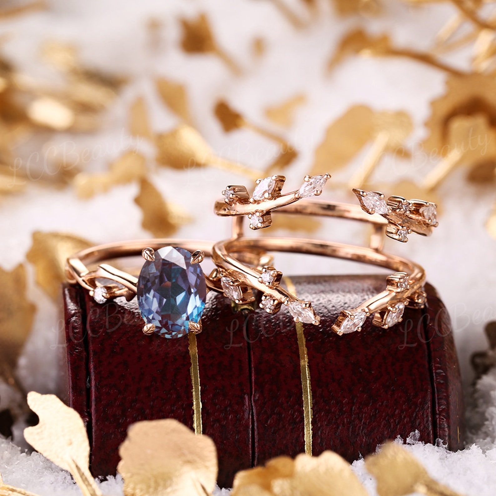 Vintage Alexandrite Engagement Rings Set Leaf Floral Ring - Etsy