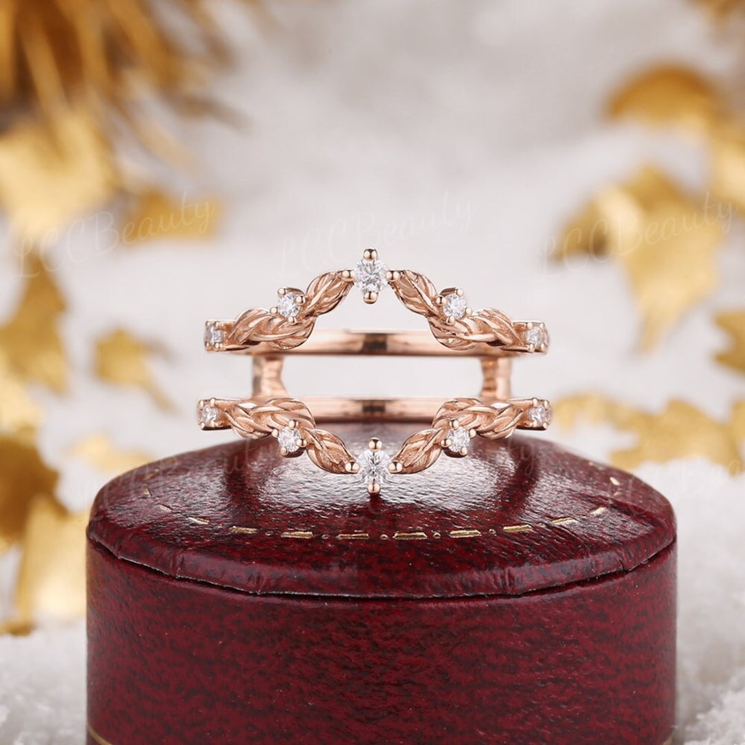 Unique Diamond Ring Enhancers and Wraps Moissanite Leaf Wedding Band ...